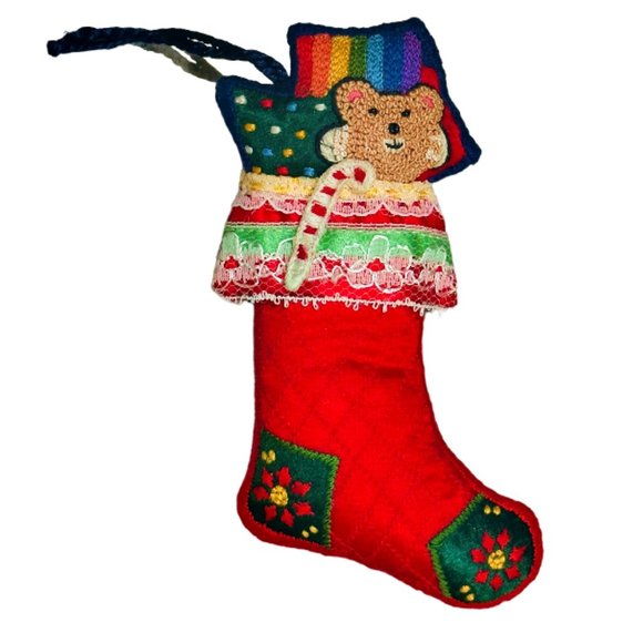 Hallmark | Holiday | Vintage Hallmark Stocking Embroidered Rainbow ...